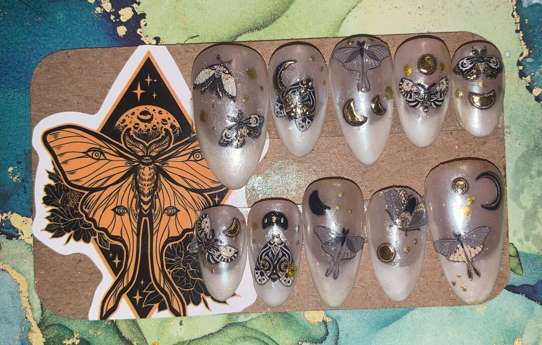 French Glazed Donut Moth and Moon Press on Nails - Etsy