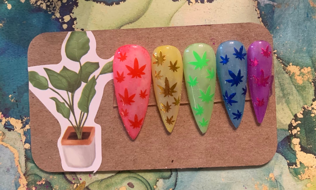 Rainbow Marijuana Press on Nails - Etsy