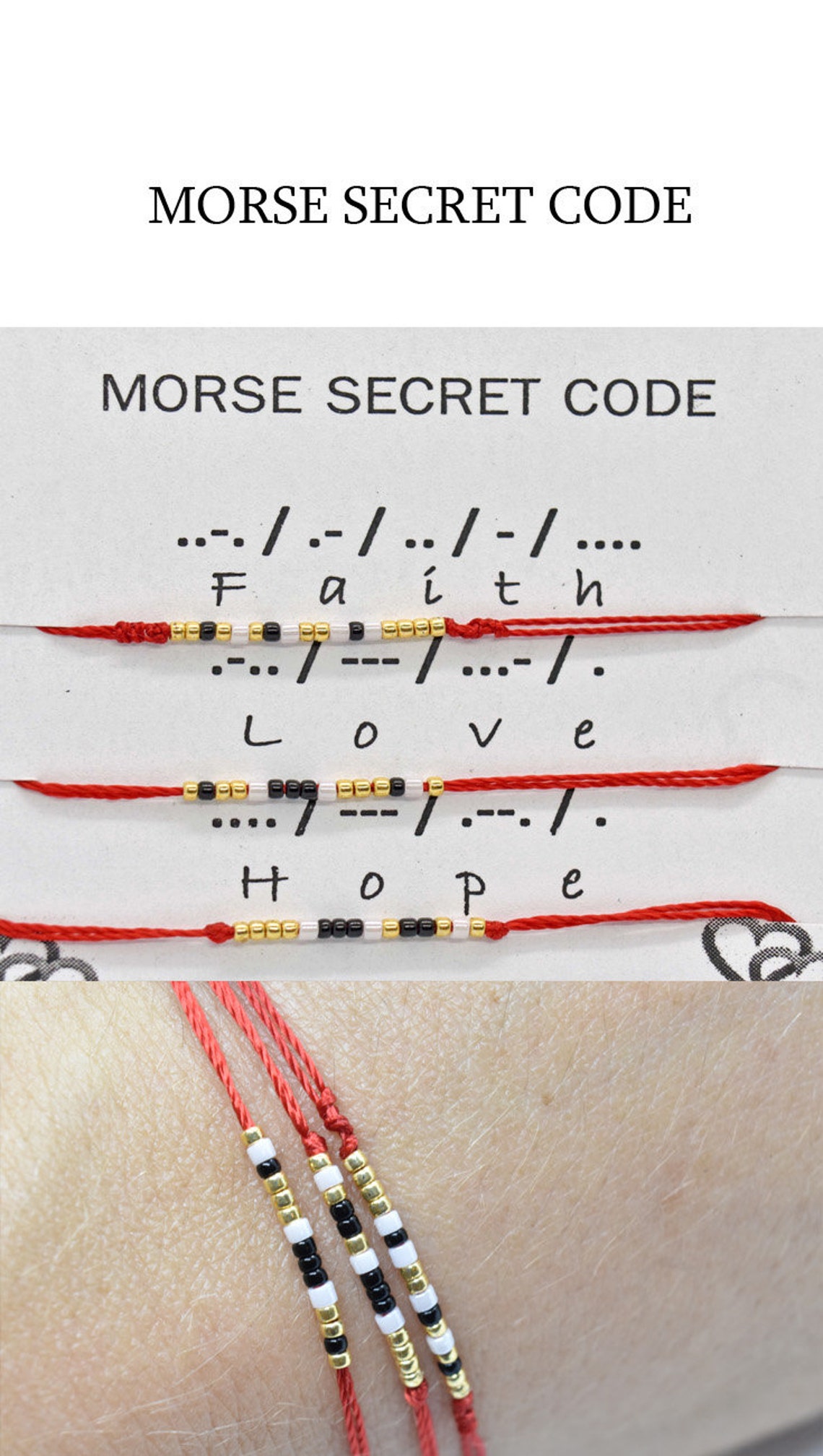 Set of Three Morse Code Bracelets, Tripple Bracelet Faith Love Hope ...
