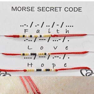 Set of Three Morse Code Bracelets, Tripple Bracelet Faith Love Hope, Morse Code Jewelry, Red ...