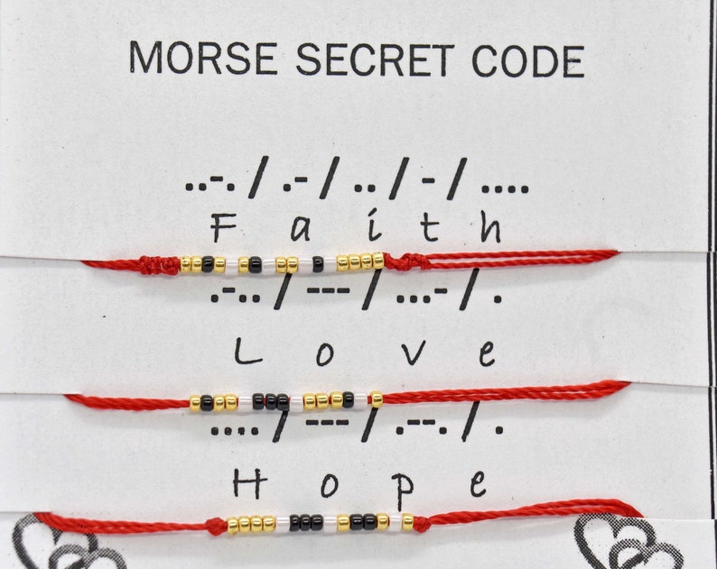 Set of Three Morse Code Bracelets, Tripple Bracelet Faith Love Hope, Morse Code Jewelry, Red ...