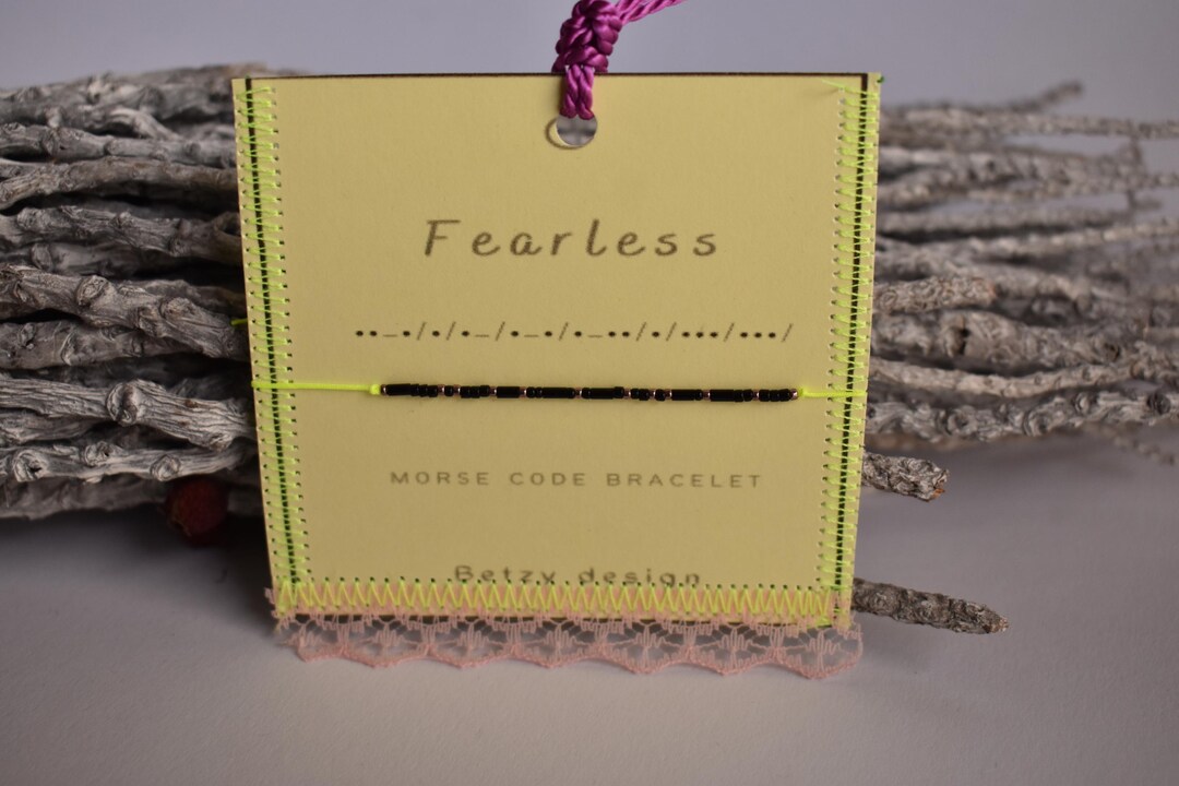 Fearless Morse Code Bracelet – Handmade Neon Yellow Cord Jewelry With ...