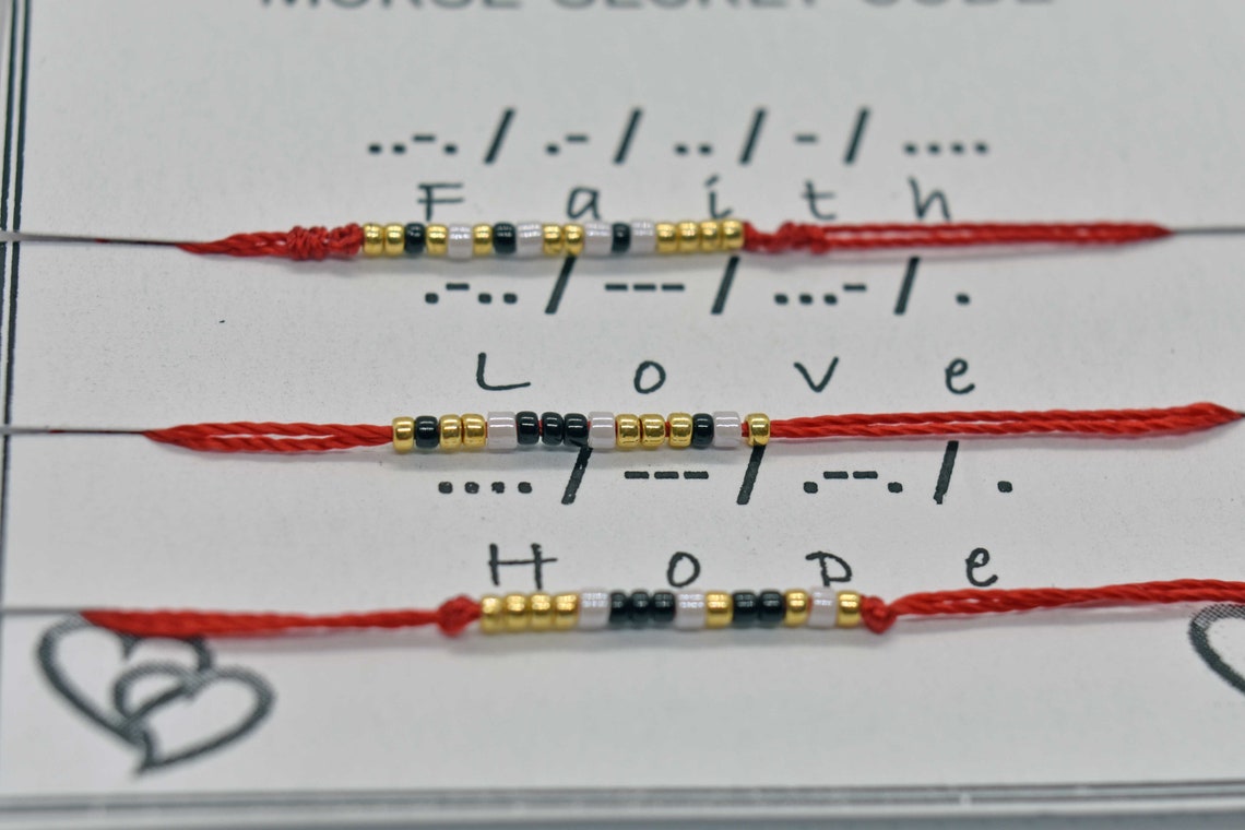 Set of Three Morse Code Bracelets, Tripple Bracelet Faith Love Hope, Morse Code Jewelry, Red ...
