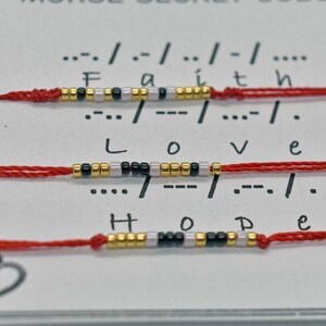 Set of Three Morse Code Bracelets, Tripple Bracelet Faith Love Hope ...