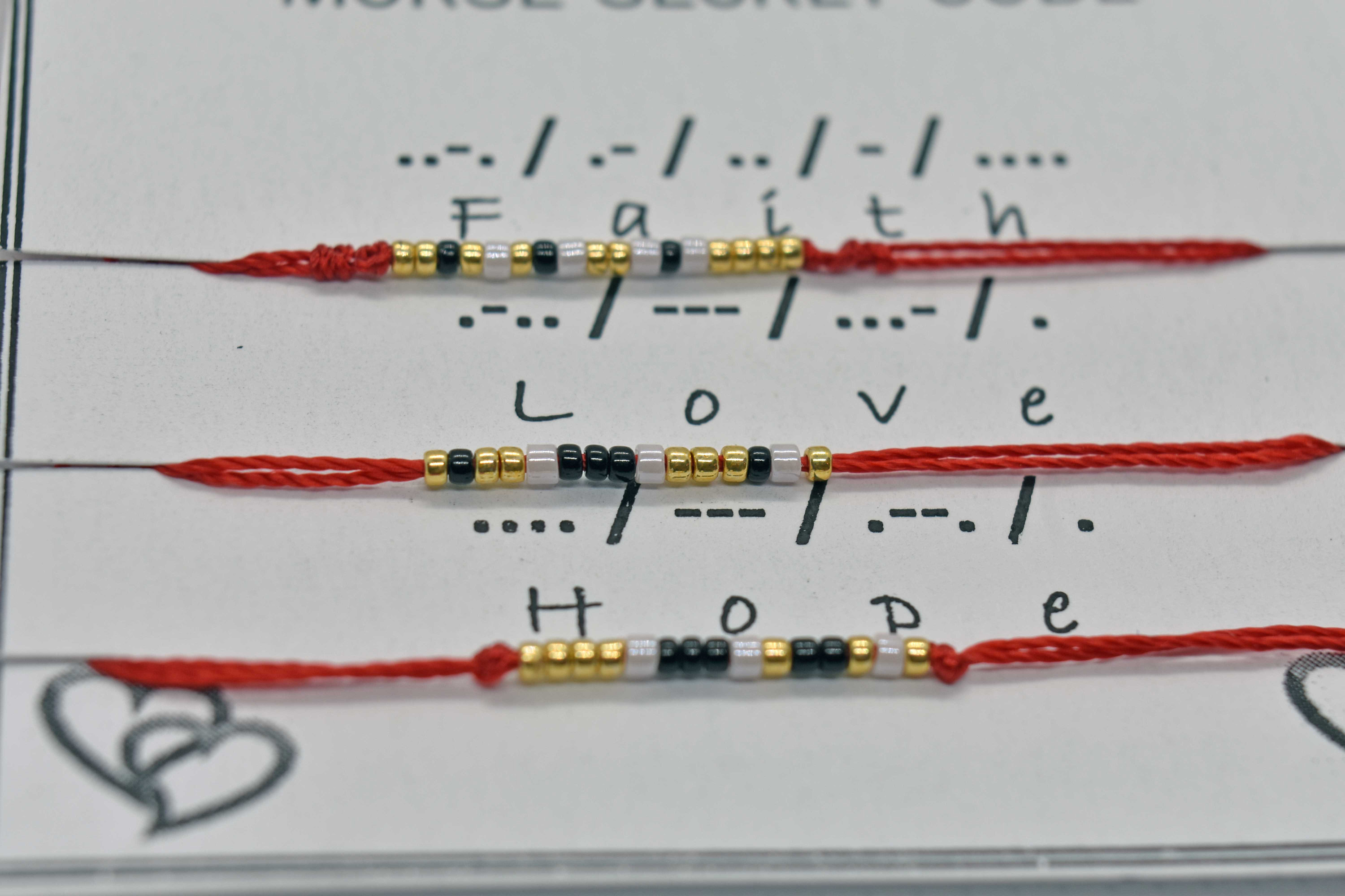 Set of Three Morse Code Bracelets, Tripple Bracelet Faith Love Hope ...