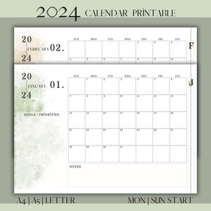 2024 Calendar, Printable Monthly Calendar Planner, Each Page is a Month ...