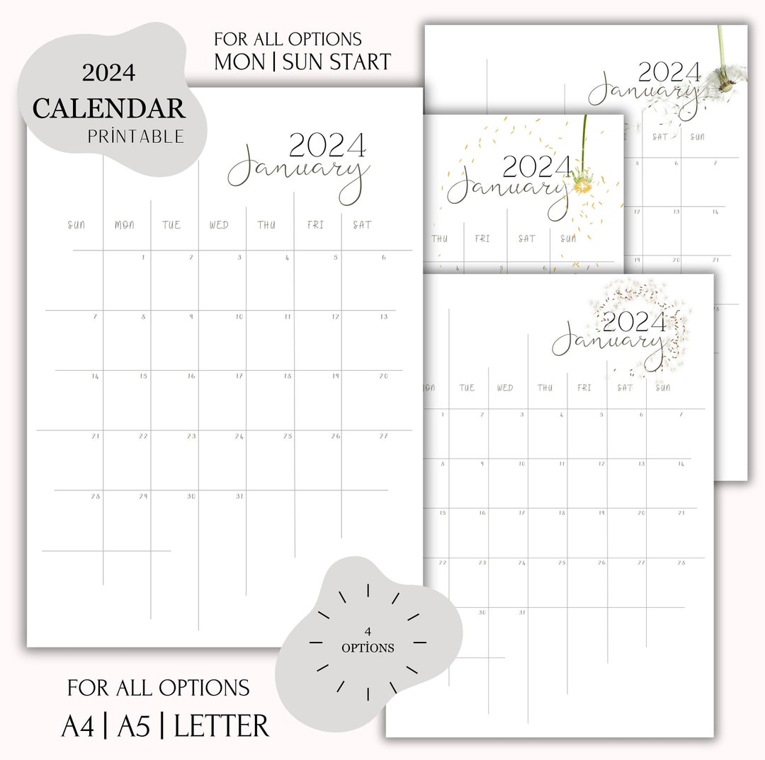 2024 Calendar, Printable Monthly Calendar, Minimalist Year Overview ...