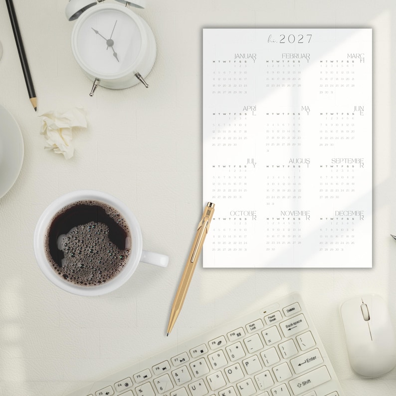 2027 Minimalist Calendar Printable: One-page Annual Planner (PDF ...