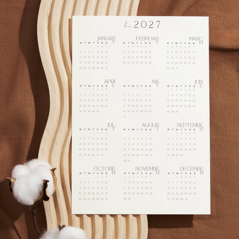 2027 Minimalist Calendar Printable: One-page Annual Planner (PDF ...