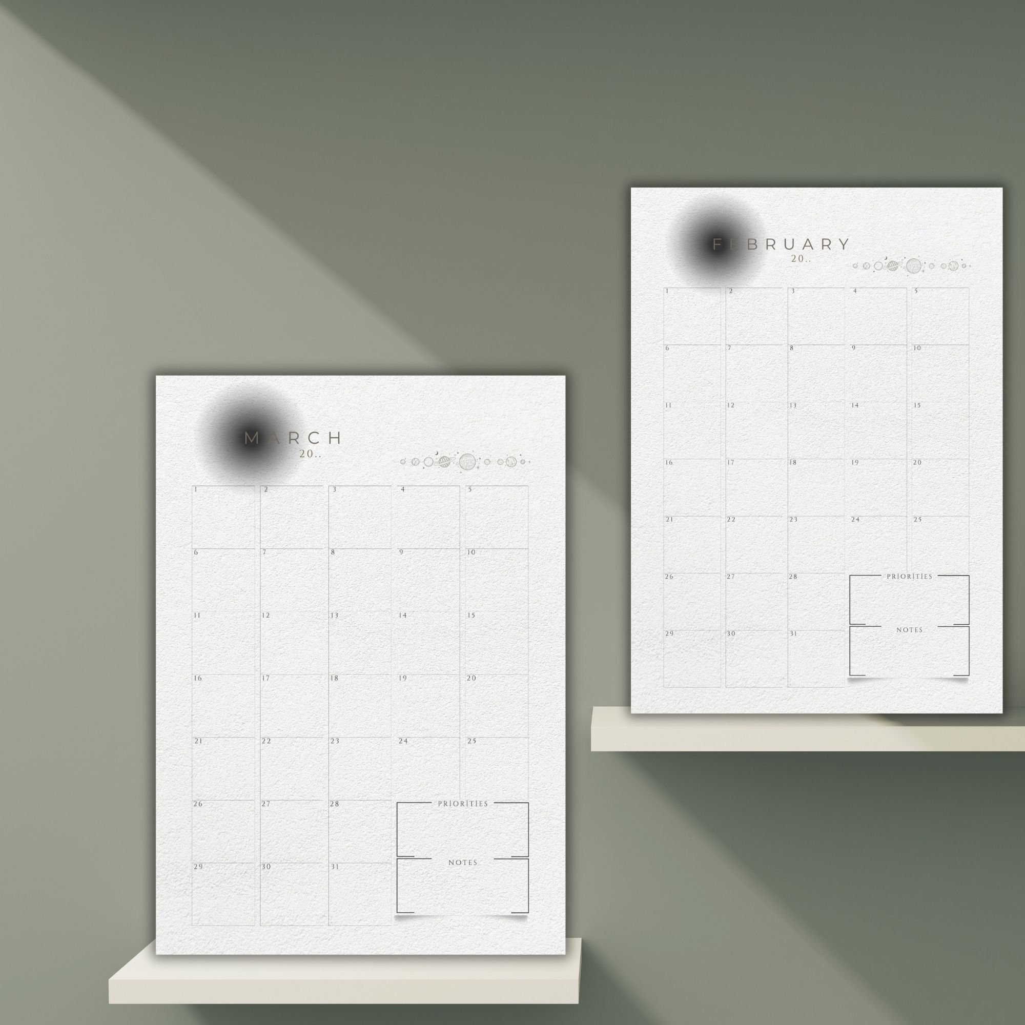 Minimalist Monthly Calendar Printable, Undated Calendar, Can Be Used ...