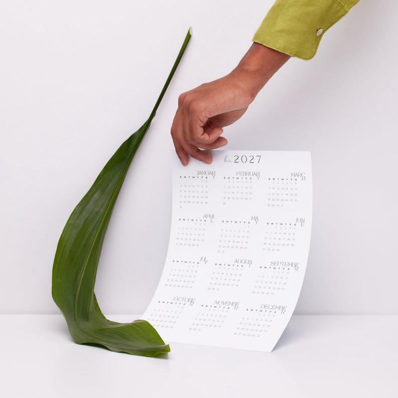 2027 Minimalist Calendar Printable: One-page Annual Planner (PDF ...
