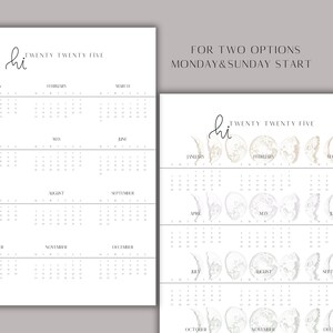 2025 Yearly Calendar, Minimalist and Moon Phases, Printable Calendar ...