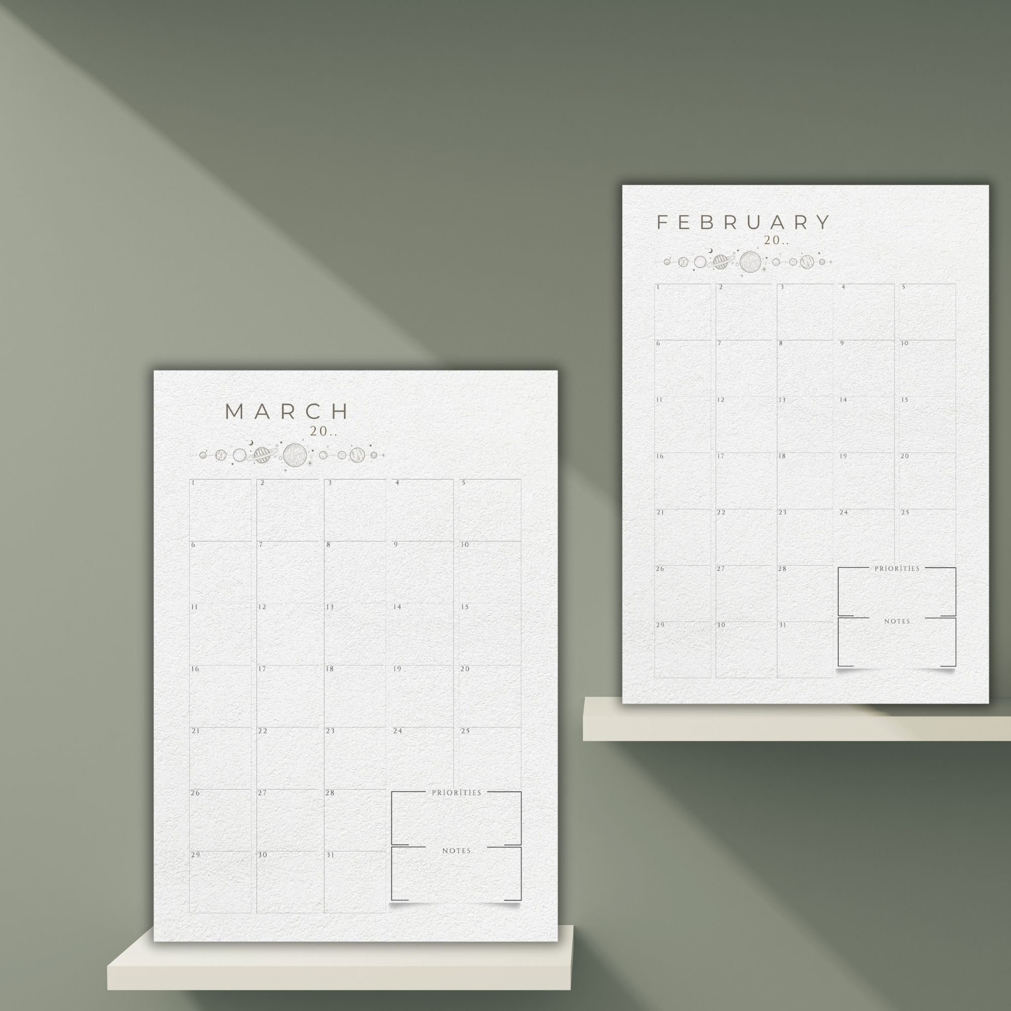 Minimalist Monthly Calendar Printable, Undated Calendar, Can Be Used ...