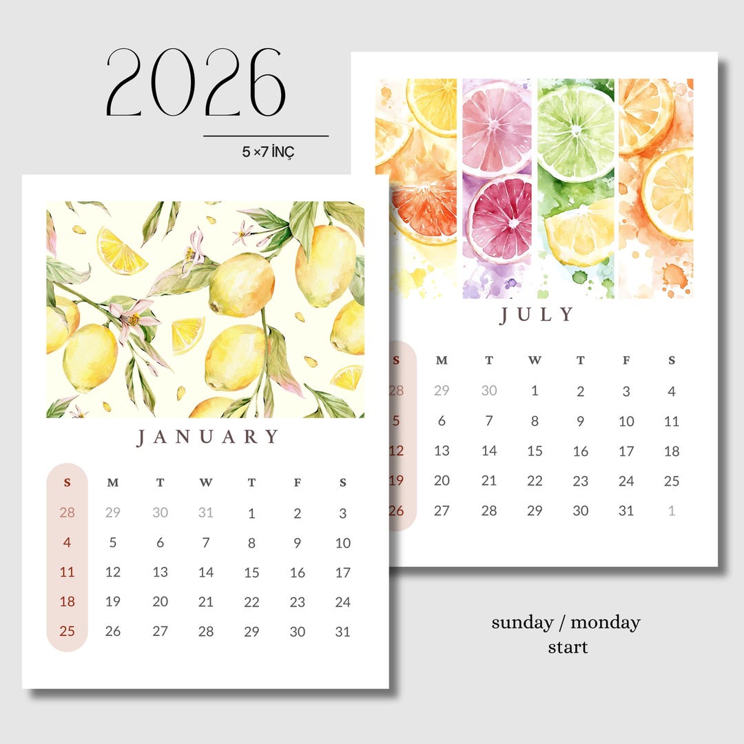 2026 Mini Monthly Watercolor Desk Calendar 5×7 | PDF | Digital Download ...