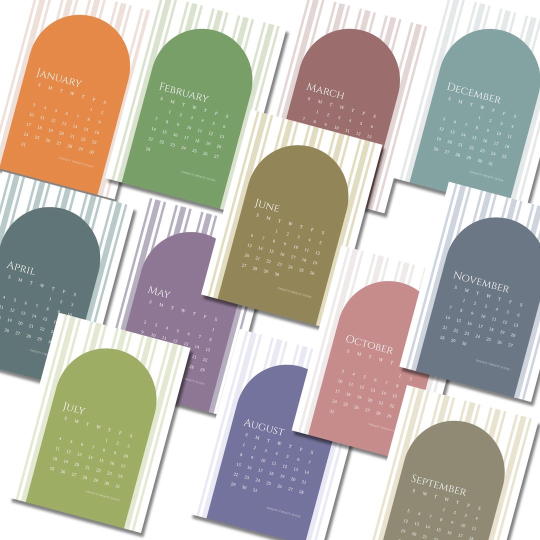 2027 Striped Bohemian Desk Calendar | Colorful Minimalist Design ...