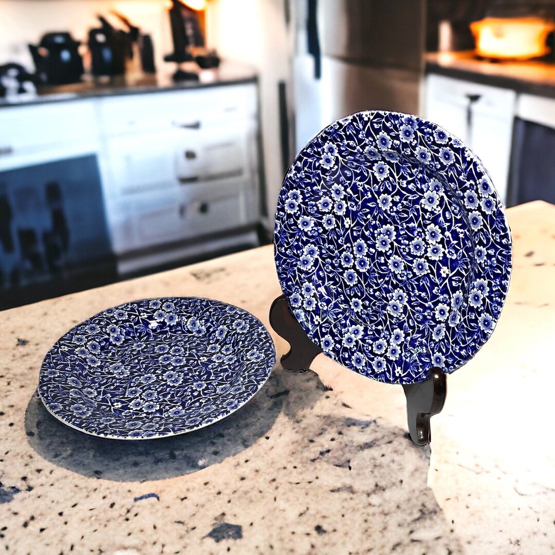 RARE Luncheon Plate Calico Blue Burleigh Stamp Staffordshire England ...