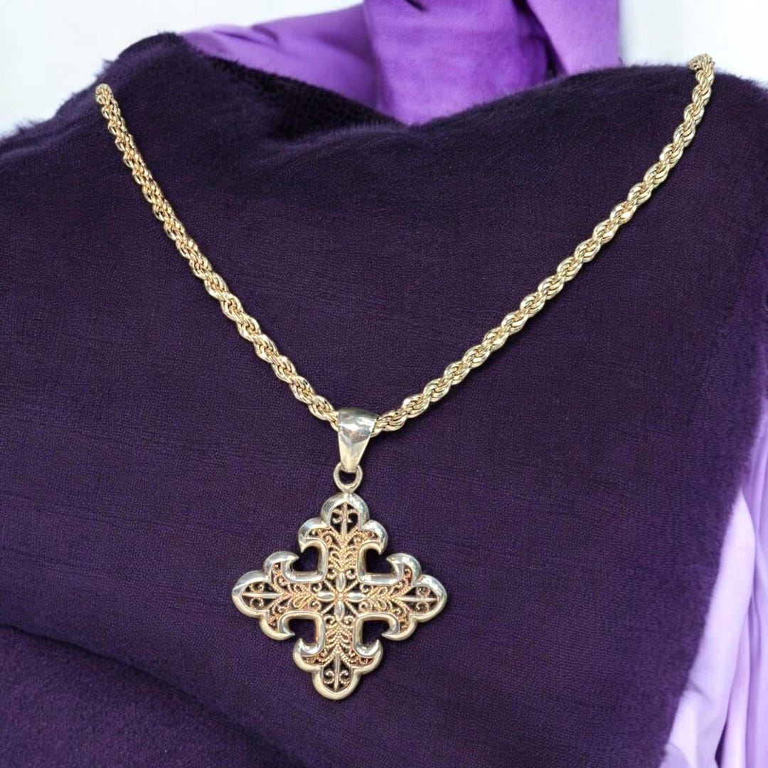 Vintage Italian Filigree Huguenot Cross Pendant: Sterling Silver ...