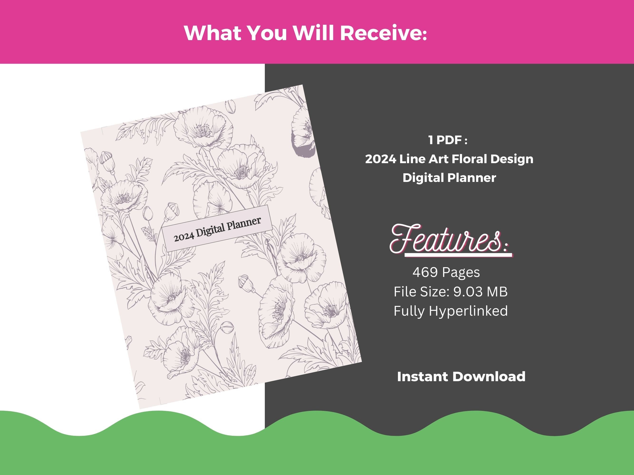 2024 Digital Planner Portrait Line Art Floral Annotation PDF - Etsy