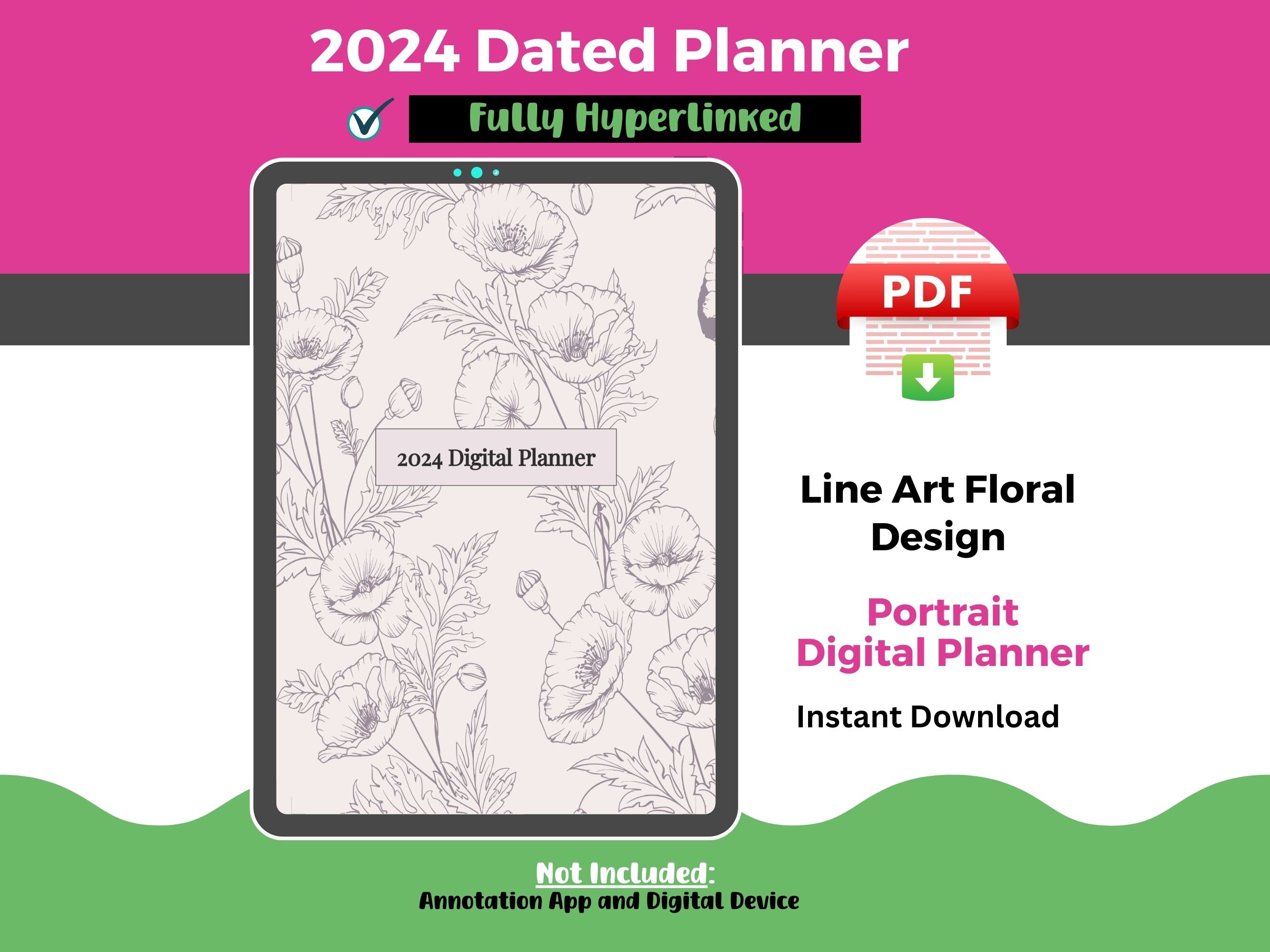 2024 Digital Planner Portrait Line Art Floral Annotation PDF - Etsy