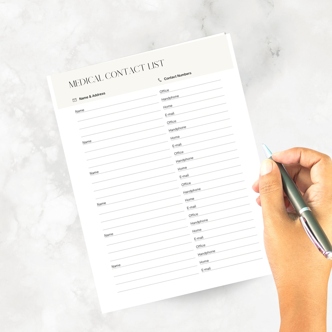 Medical Contact List | Digital Download | Patient Organization - Etsy