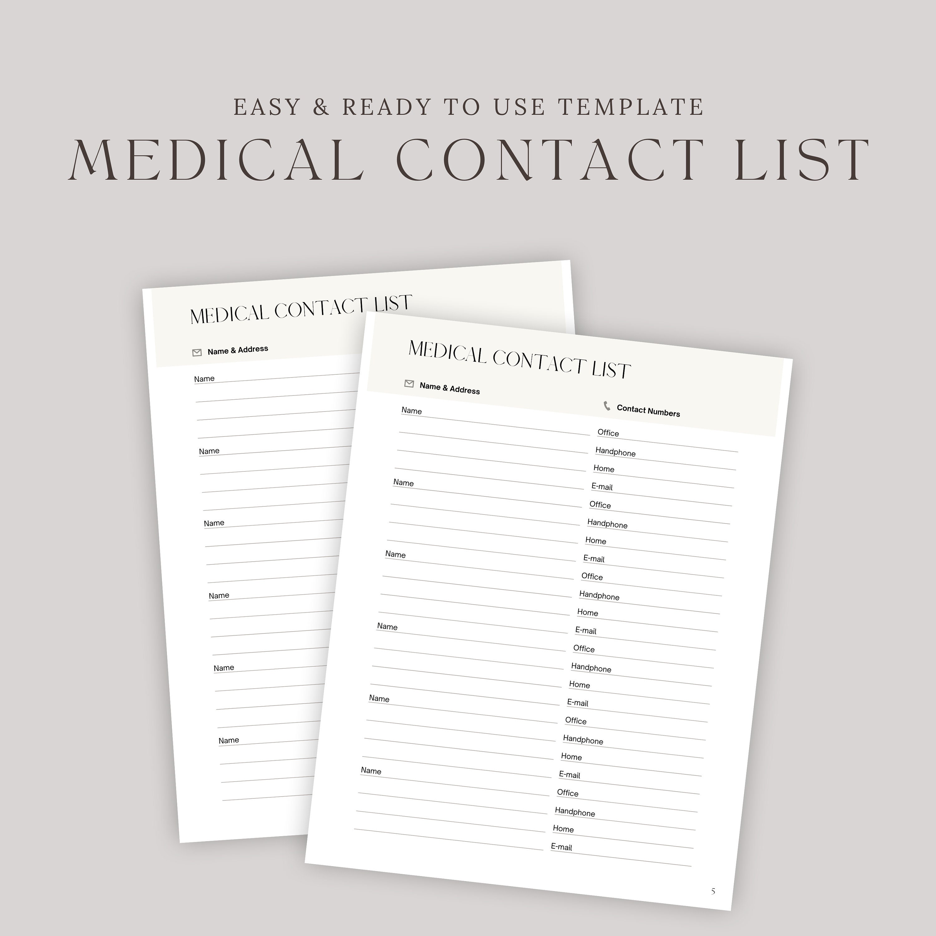 Medical Contact List | Digital Download | Patient Organization - Etsy