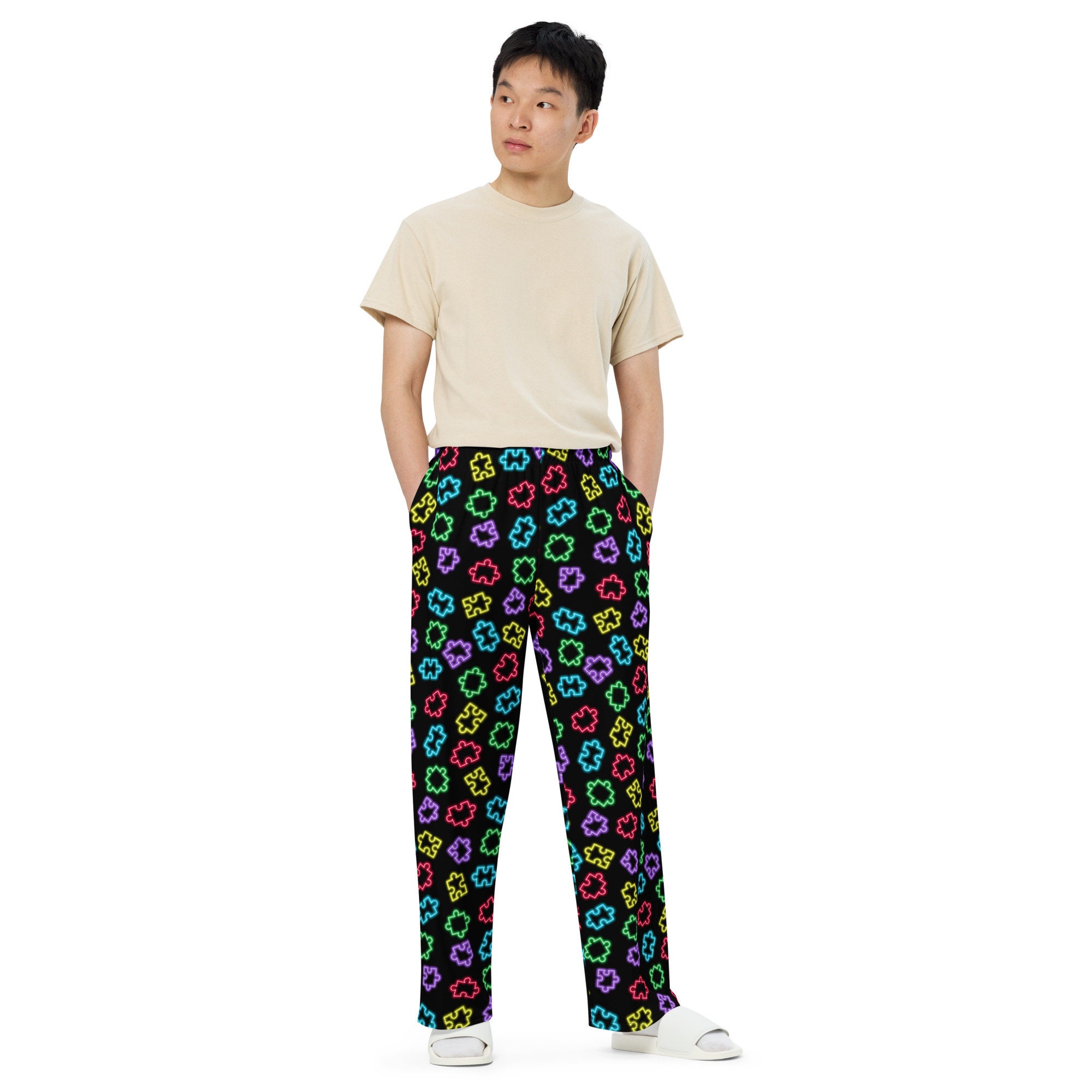 Neon Puzzle Pieces Pajama Pants With Pockets, Unisex - Etsy