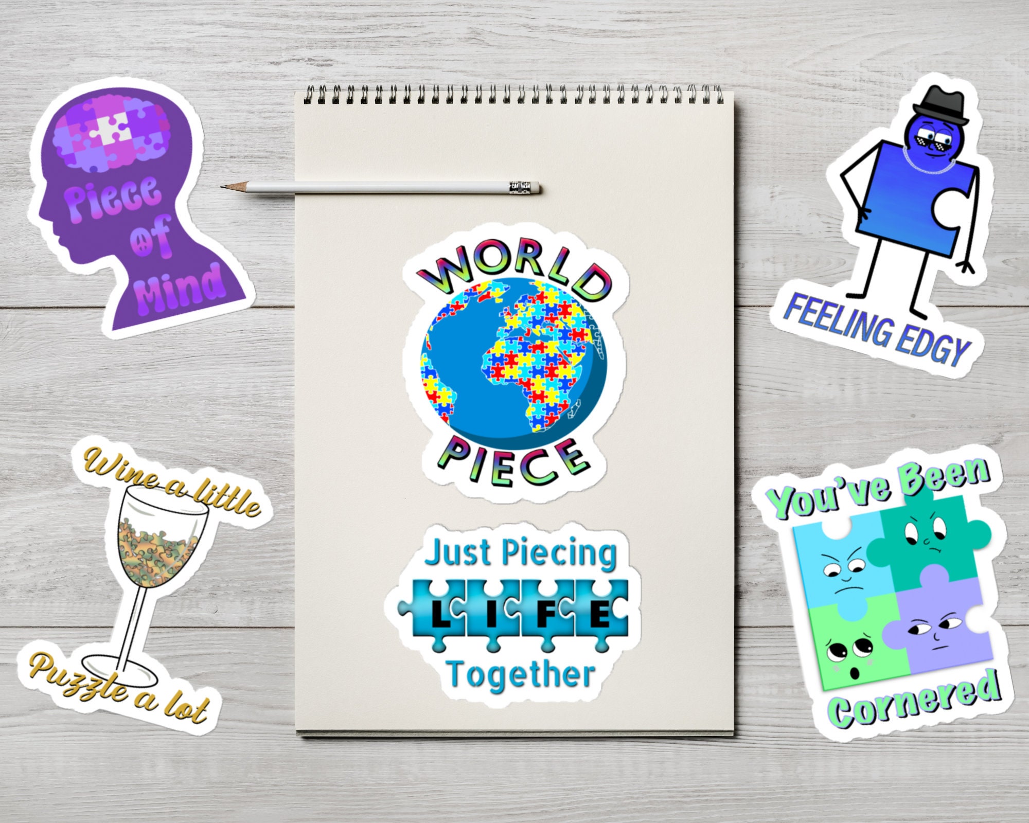 Funny Puzzle Pun Sticker 6 Pack, Set of Vinyl Stickers, Puzzler Present ...