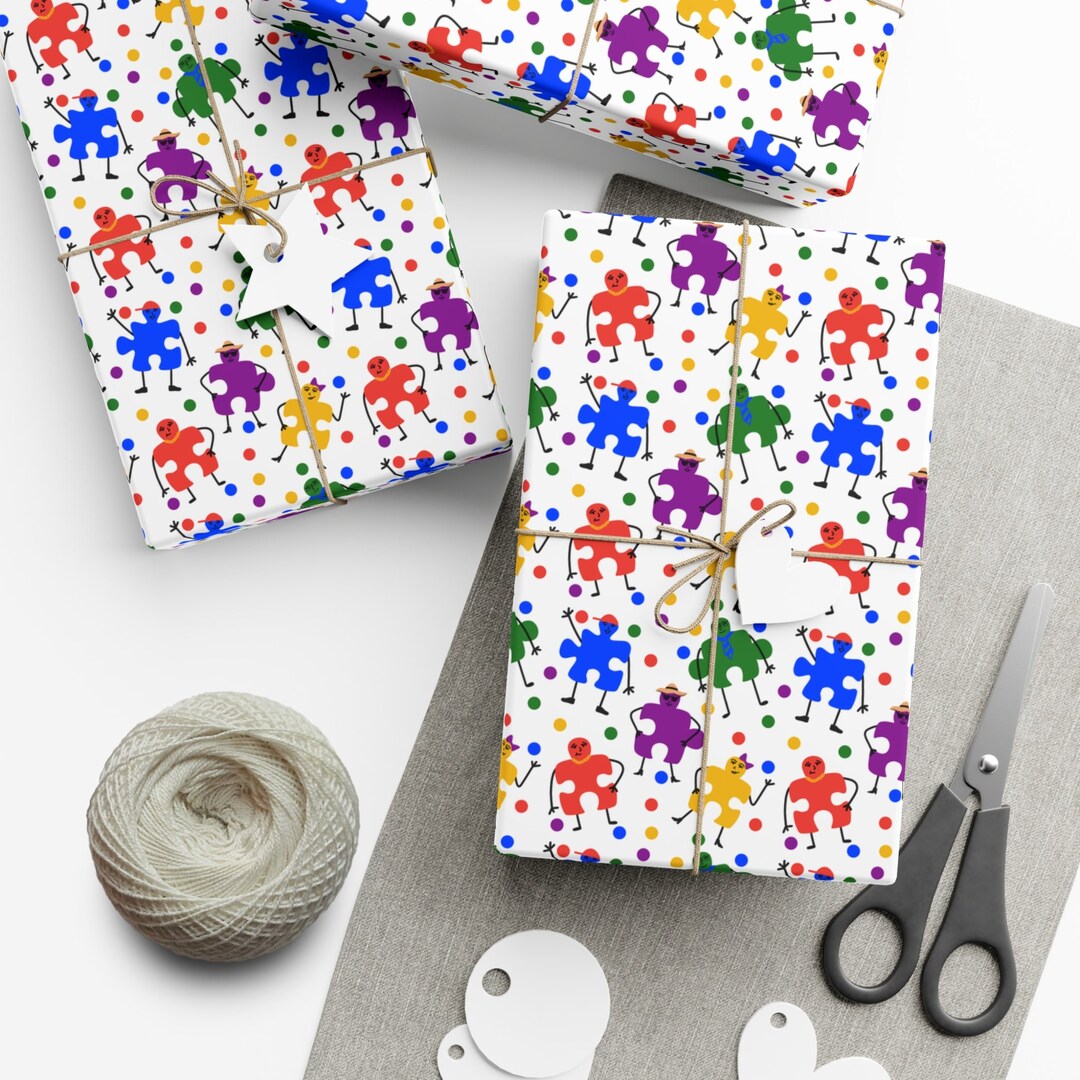 Fun Puzzle Gift Wrap, Colorful Jigsaw Puzzle Pattern, Cute Puzzle Piece ...