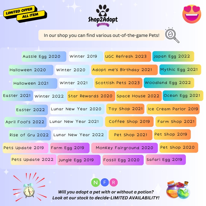 Roblox Adopt Me Pets NFR Neon Fly Ride Legendary Out of Game - Etsy