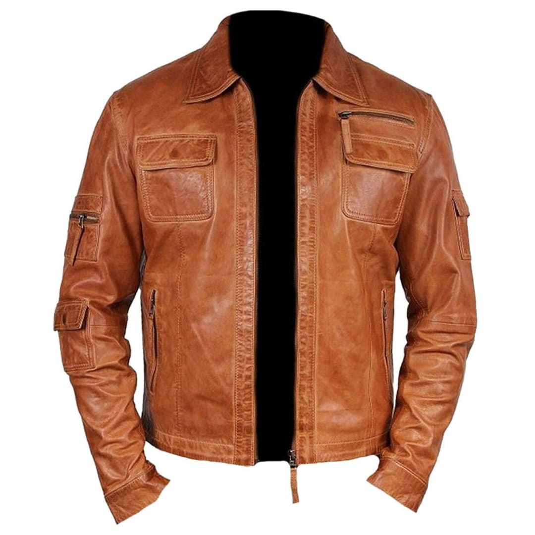 Vintage Men's Biker Genuine Leather Jacket Classic Distressed ...