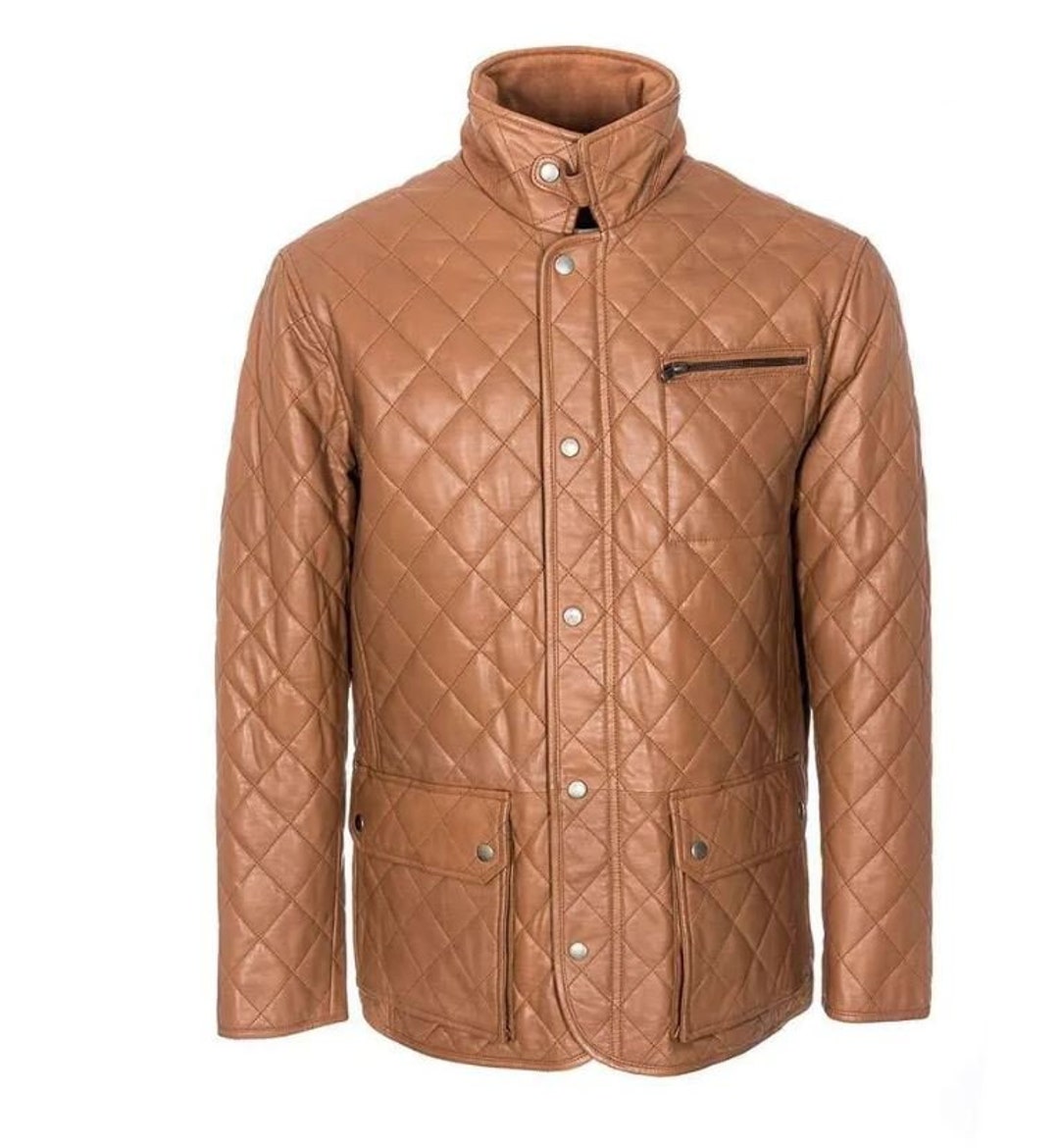 Men's Diamond Quilted Leather Jacket Handmade Brown - Etsy