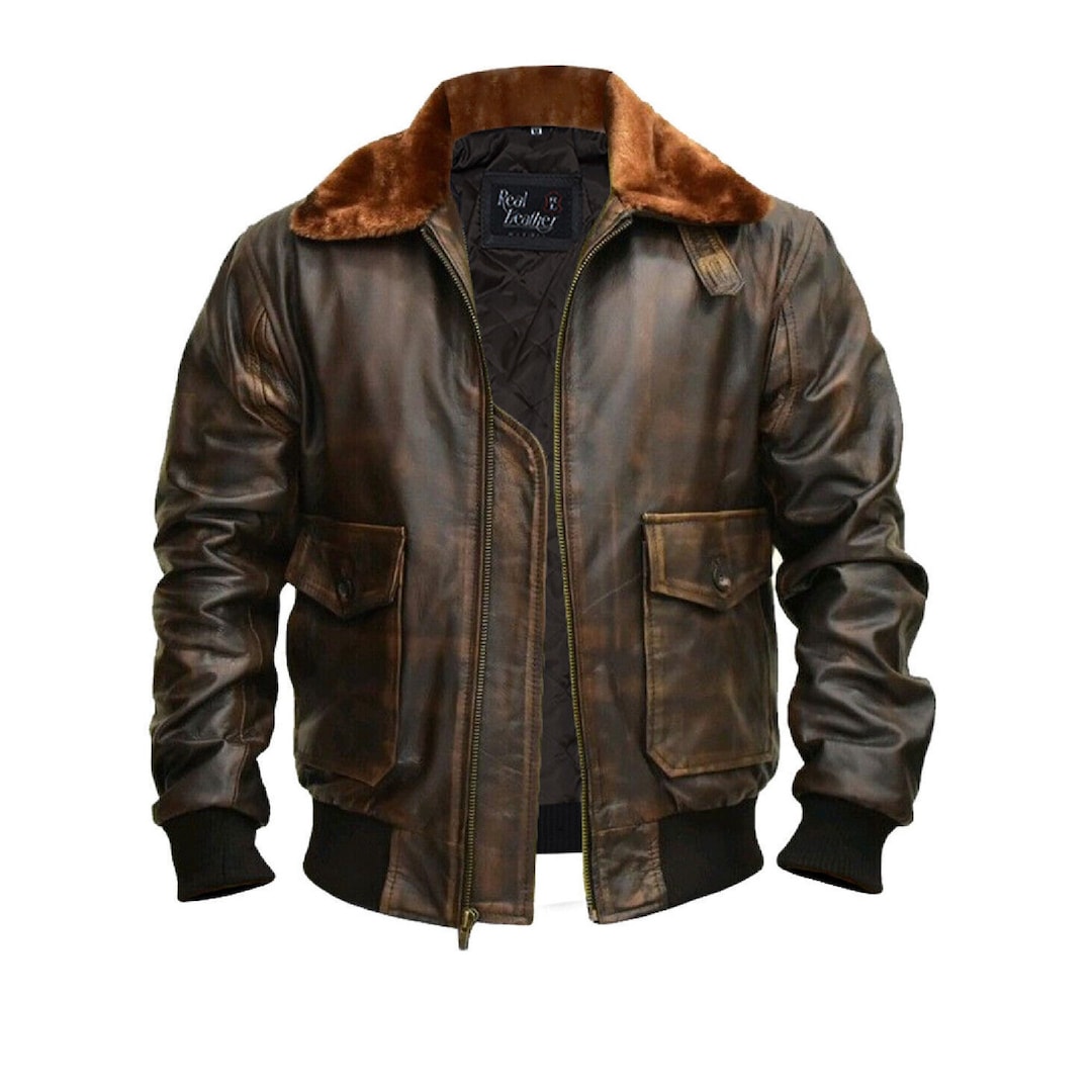 Handmade G1 Military Distressed Brown WWII Cockpit Pilot Flying Jacket ...