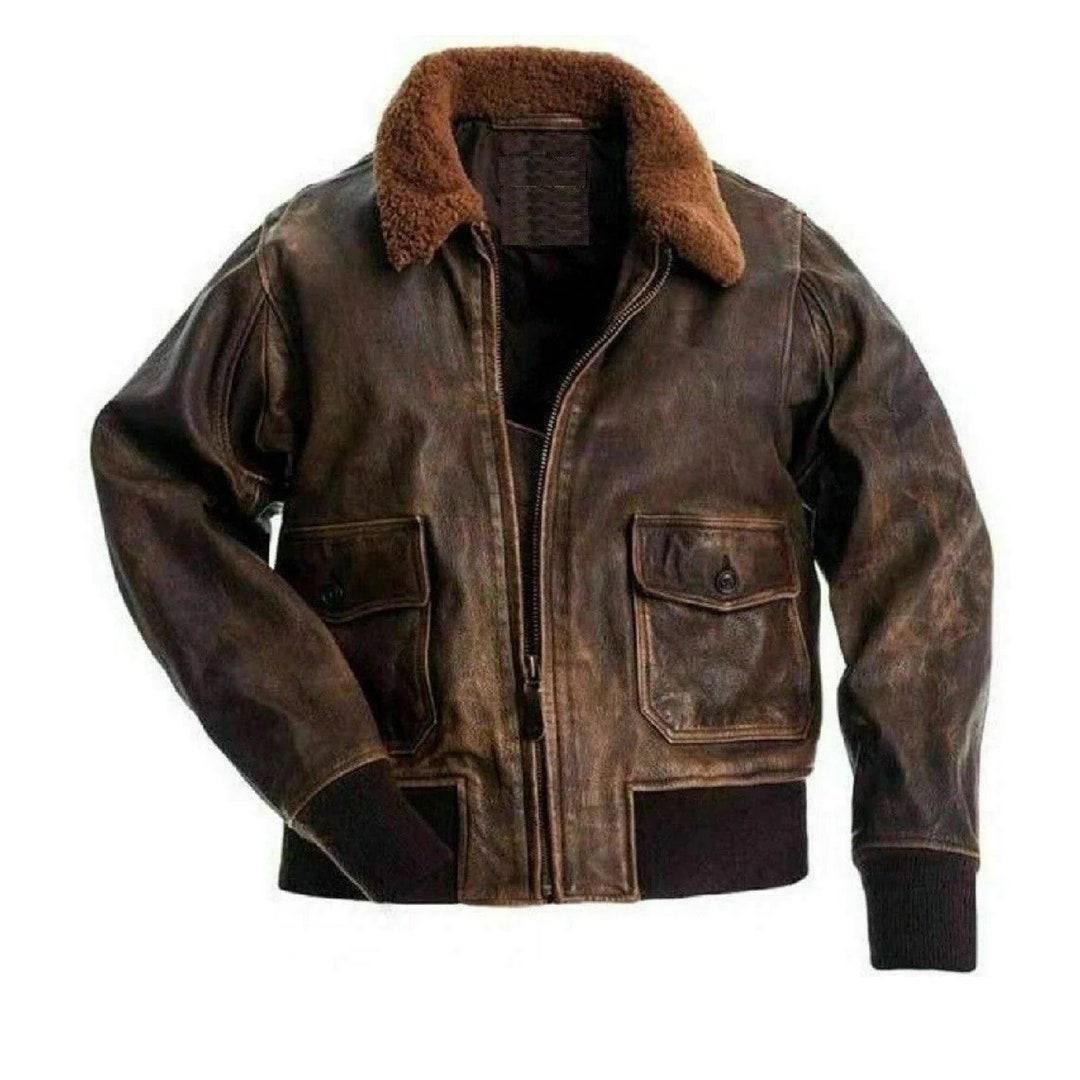 Men Aviator Pilot Flight Jacket, Vintage Brown Leather Jacket, Men's G ...