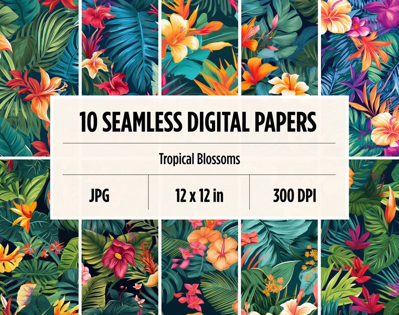 Tropical Blossom - Digital Paper Seamless Repeating Pattern - 10 ...