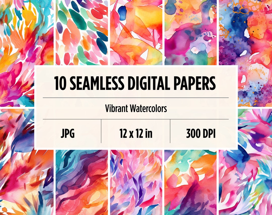 Vibrant Watercolor - Digital Paper Seamless Repeating Pattern - 10 ...