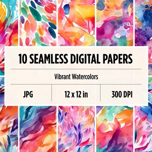 Vibrant Watercolor Digital Paper Seamless Repeating Pattern - Etsy
