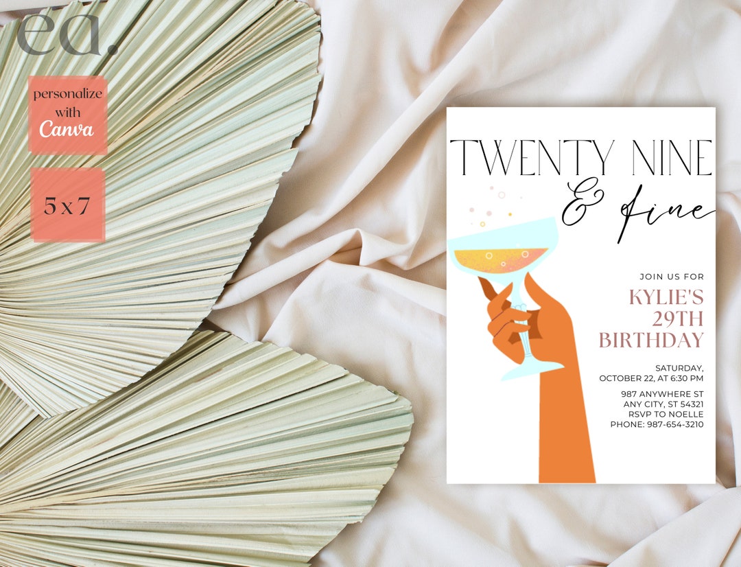 29th Birthday Invitation Printable Pink Cocktail Party Invite - Etsy