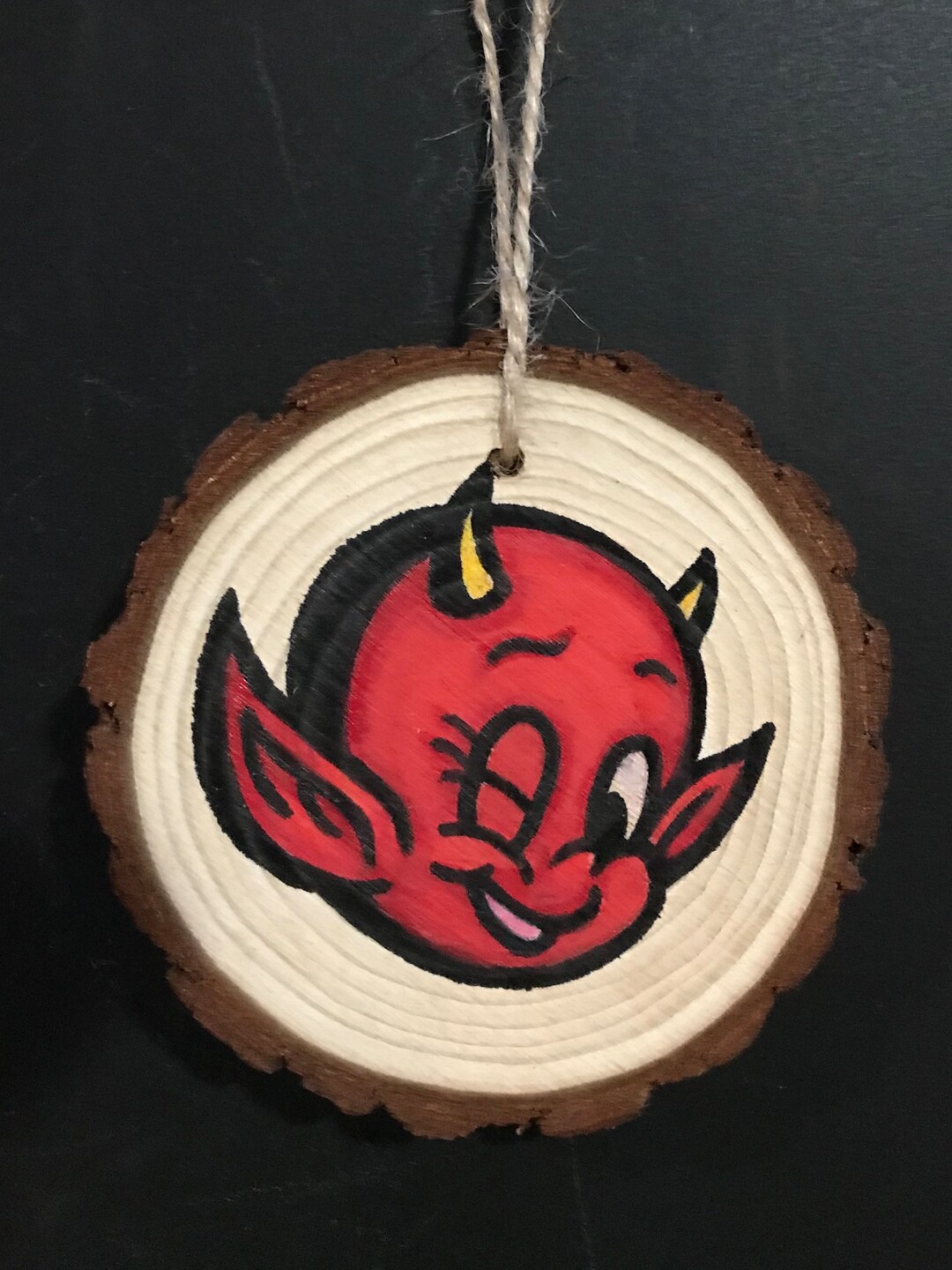 Hand Painted Hot Stuff Tattoo Style Wooden Ornament - Etsy