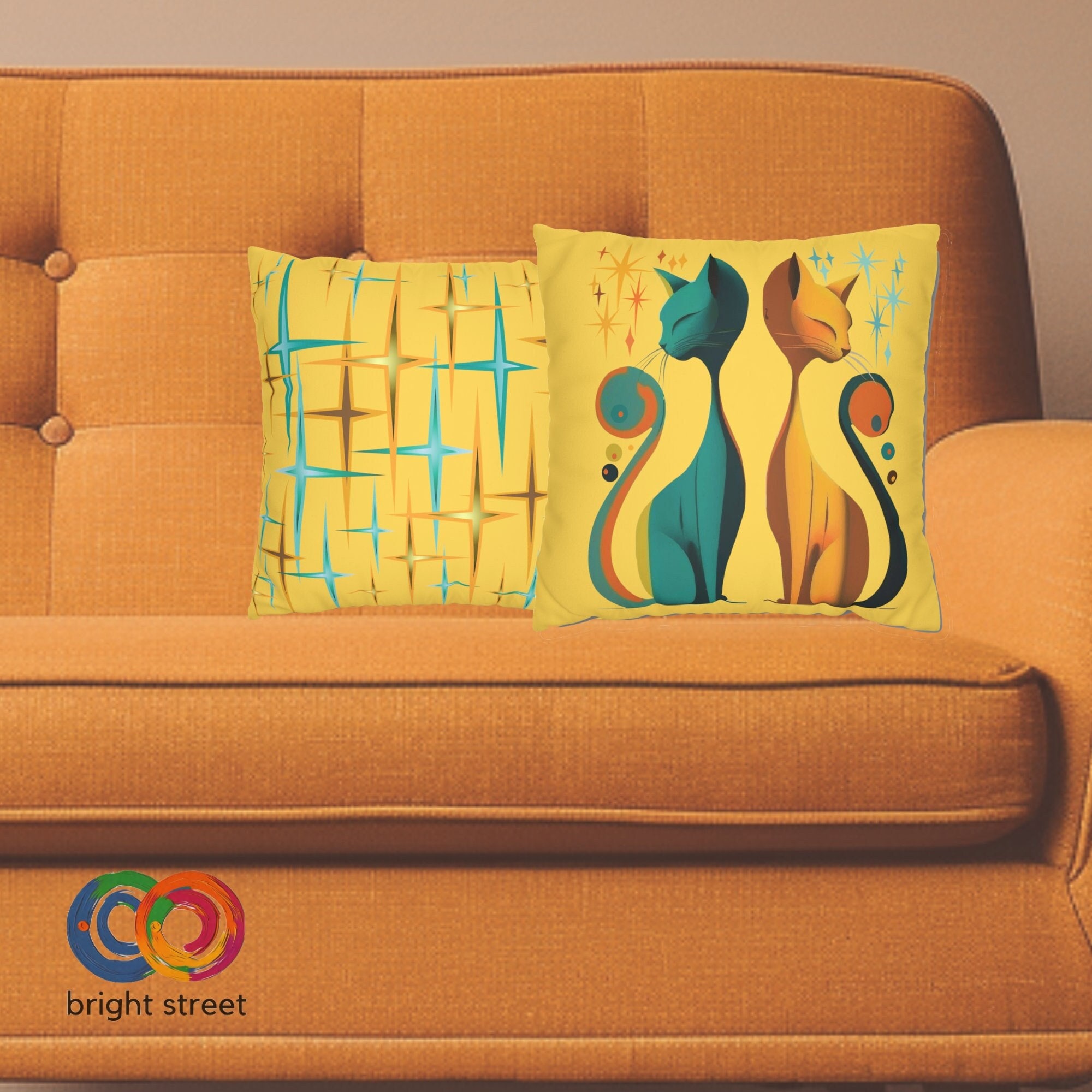 Retro 60s and 70s Mid Century Modern Atomic Cat Double Sided Pillow ...