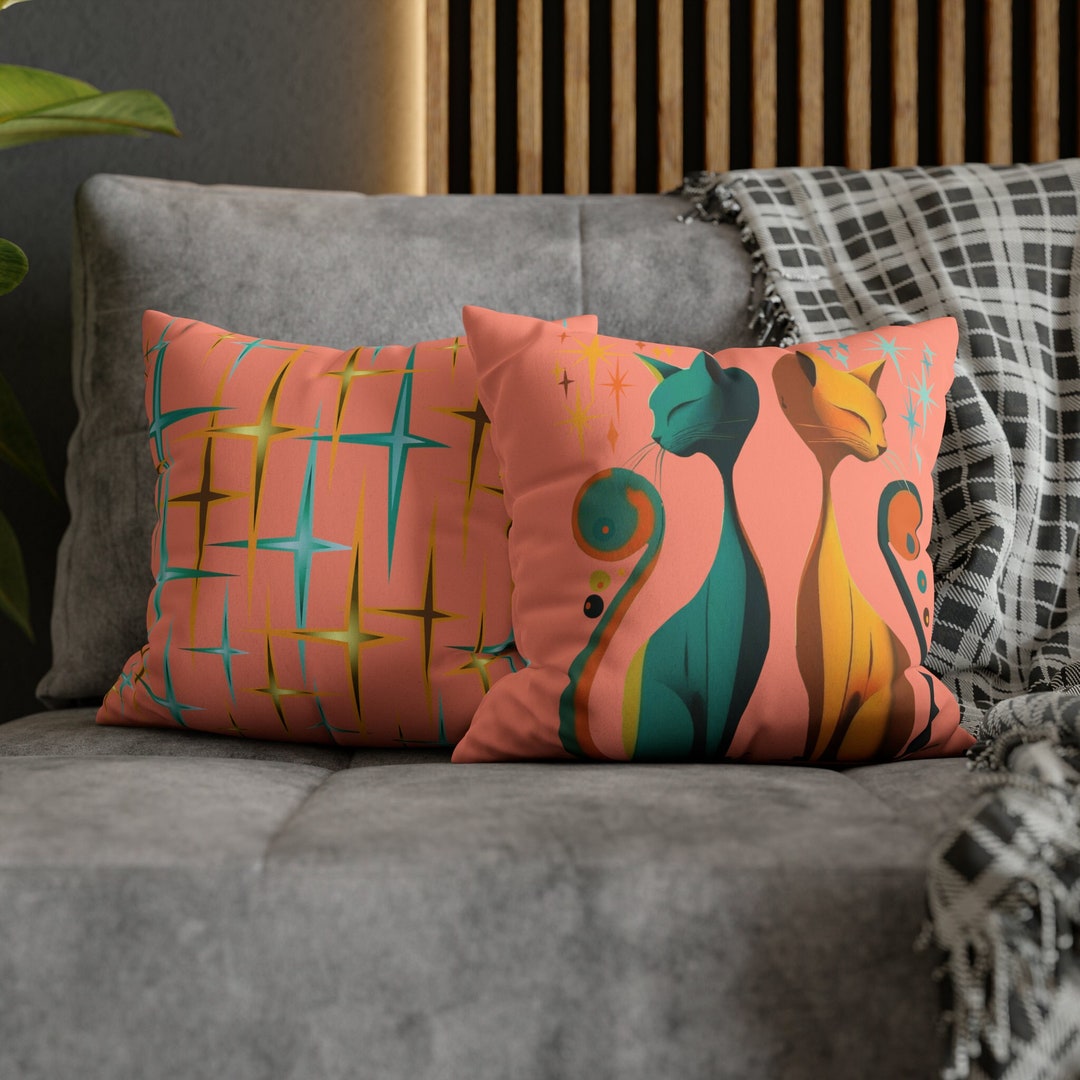 Retro Pink 60s and 70s Mid Century Modern Atomic Cat Double Sided ...