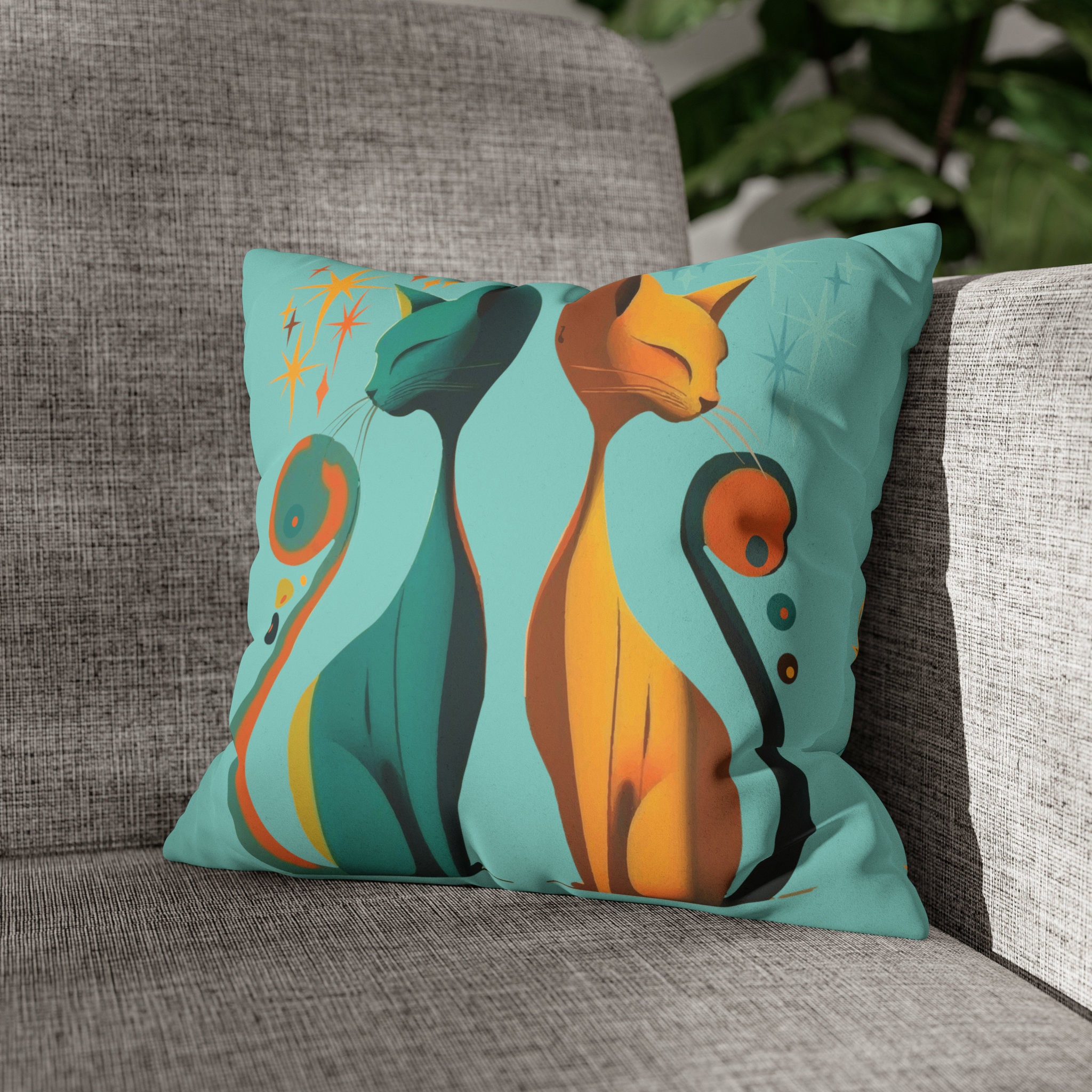 Retro Teal 60s and 70s Mid Century Modern Atomic Cat Double Sided ...