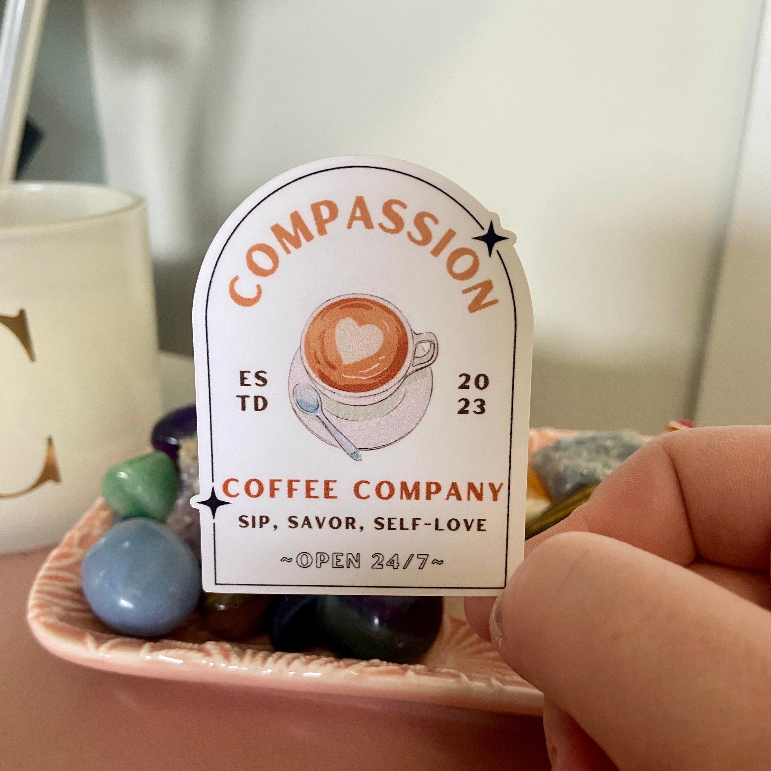 Compassion Coffee Shop Logo Sticker Handmade, OCD, Mental Health ...