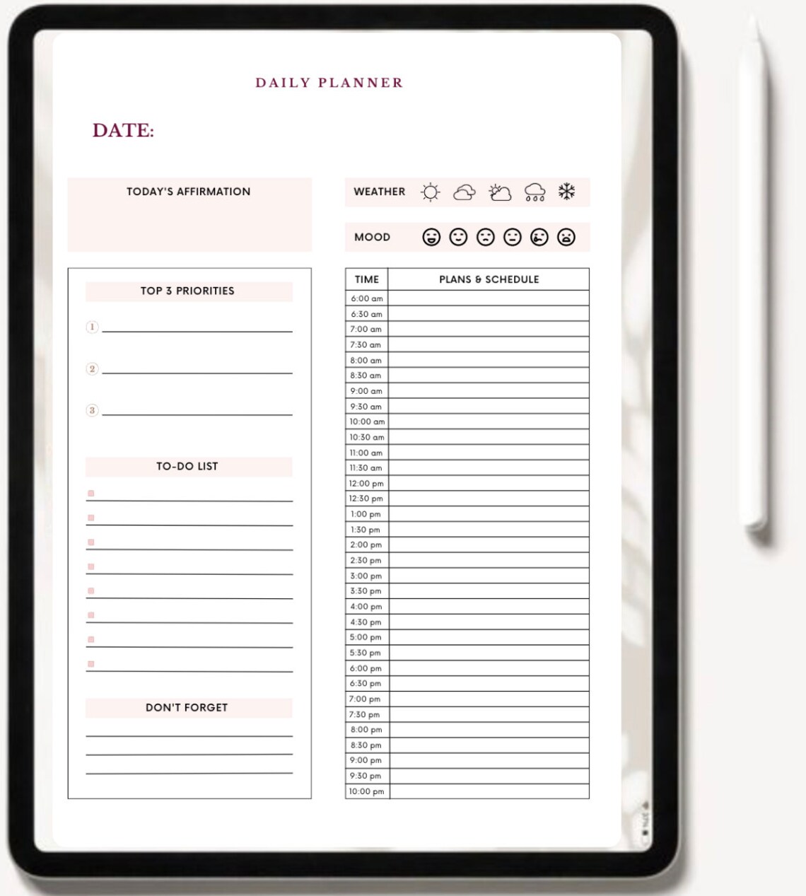 Digital Daily Planner, Printable Daily Planner, Daily Planner ...