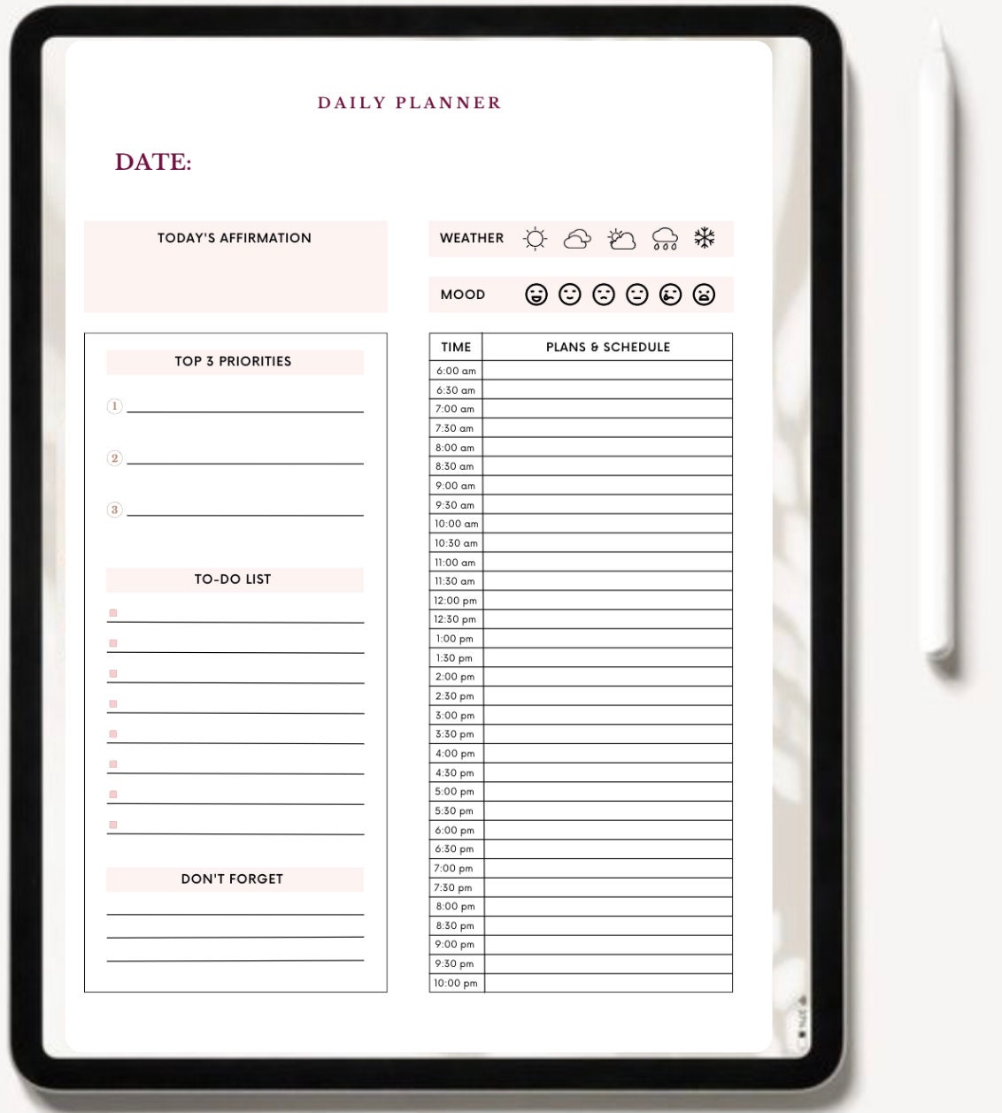 Digital Daily Planner, Printable Daily Planner, Daily Planner ...