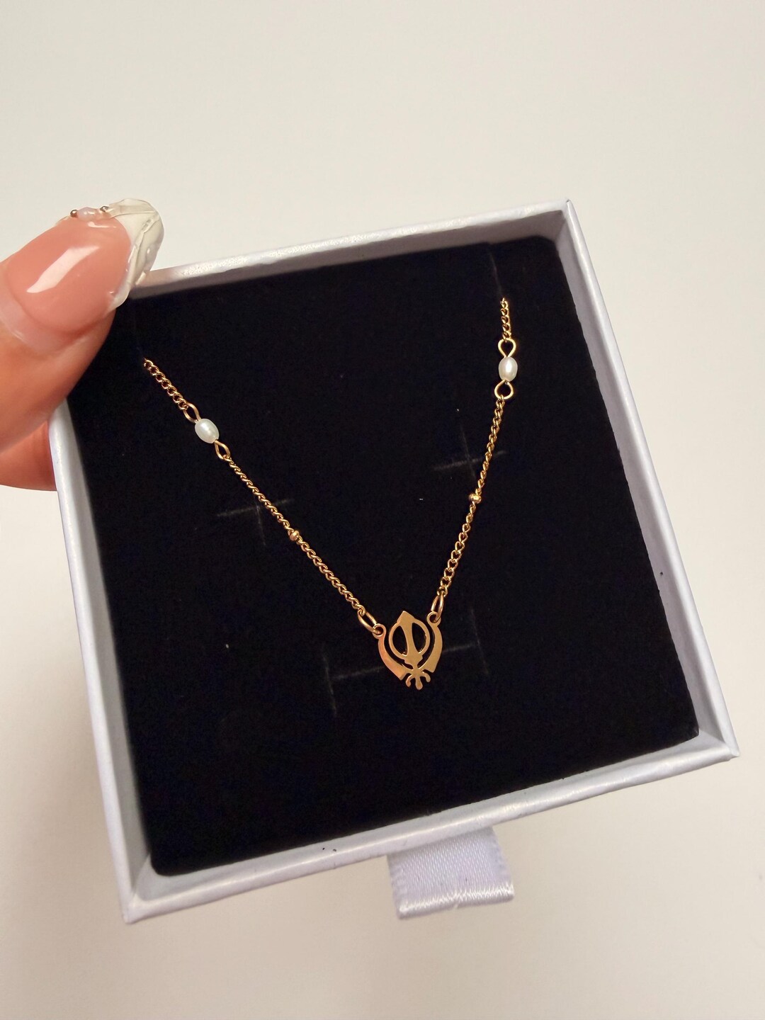 Khanda Necklace – 18k Gold Plated With Fresh Water Pear Dainty Chain - Etsy