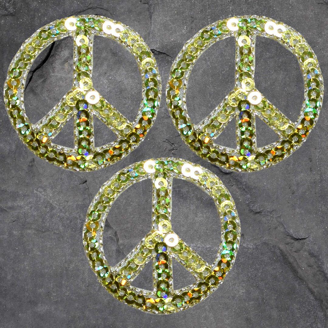 Peace Sign Patch Set - Gold, Sequin, 3 Pack, World Peace, Applique ...