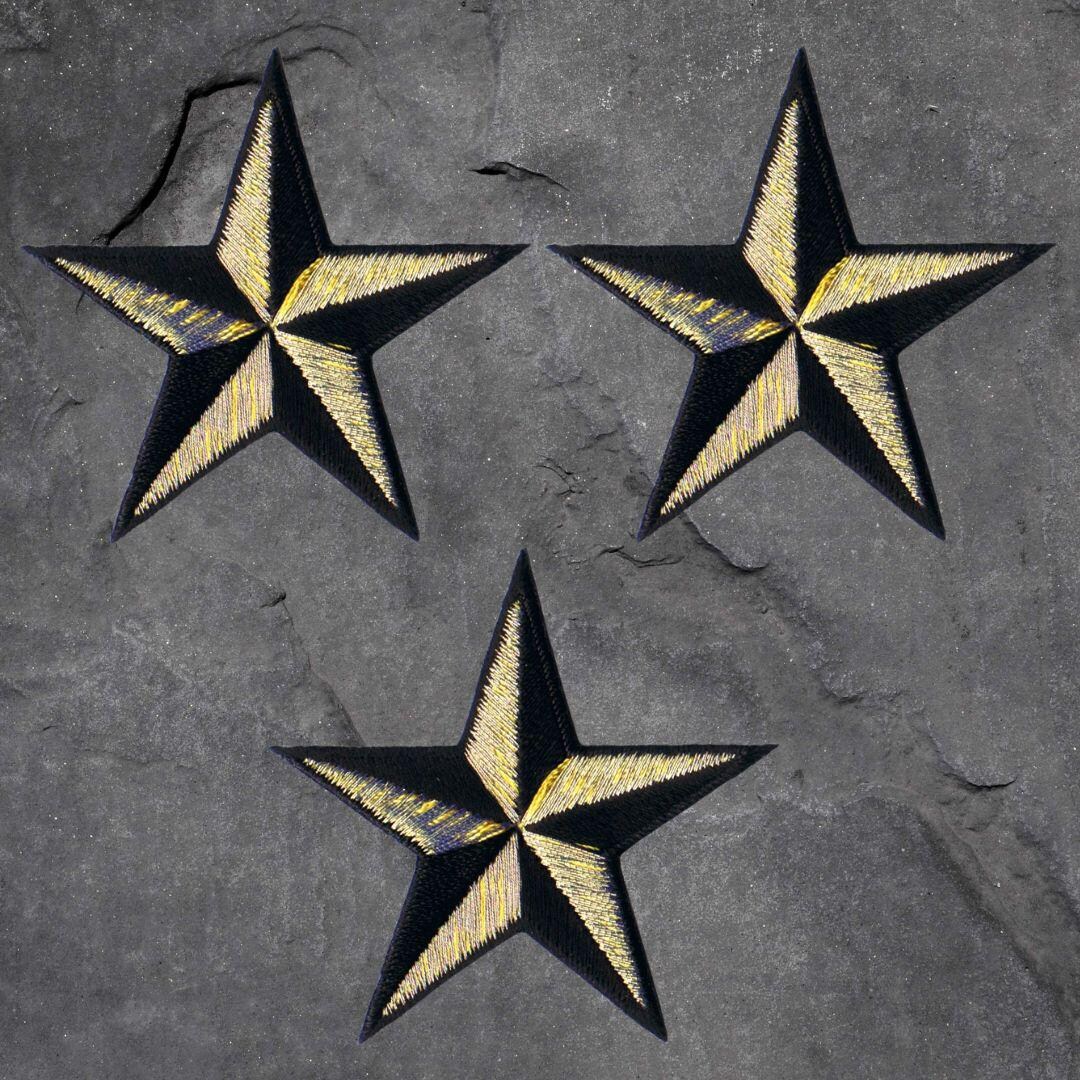 Nautical Star Patch Set - Gold/black, 3 Pack, Tattoo, Applique (iron On ...