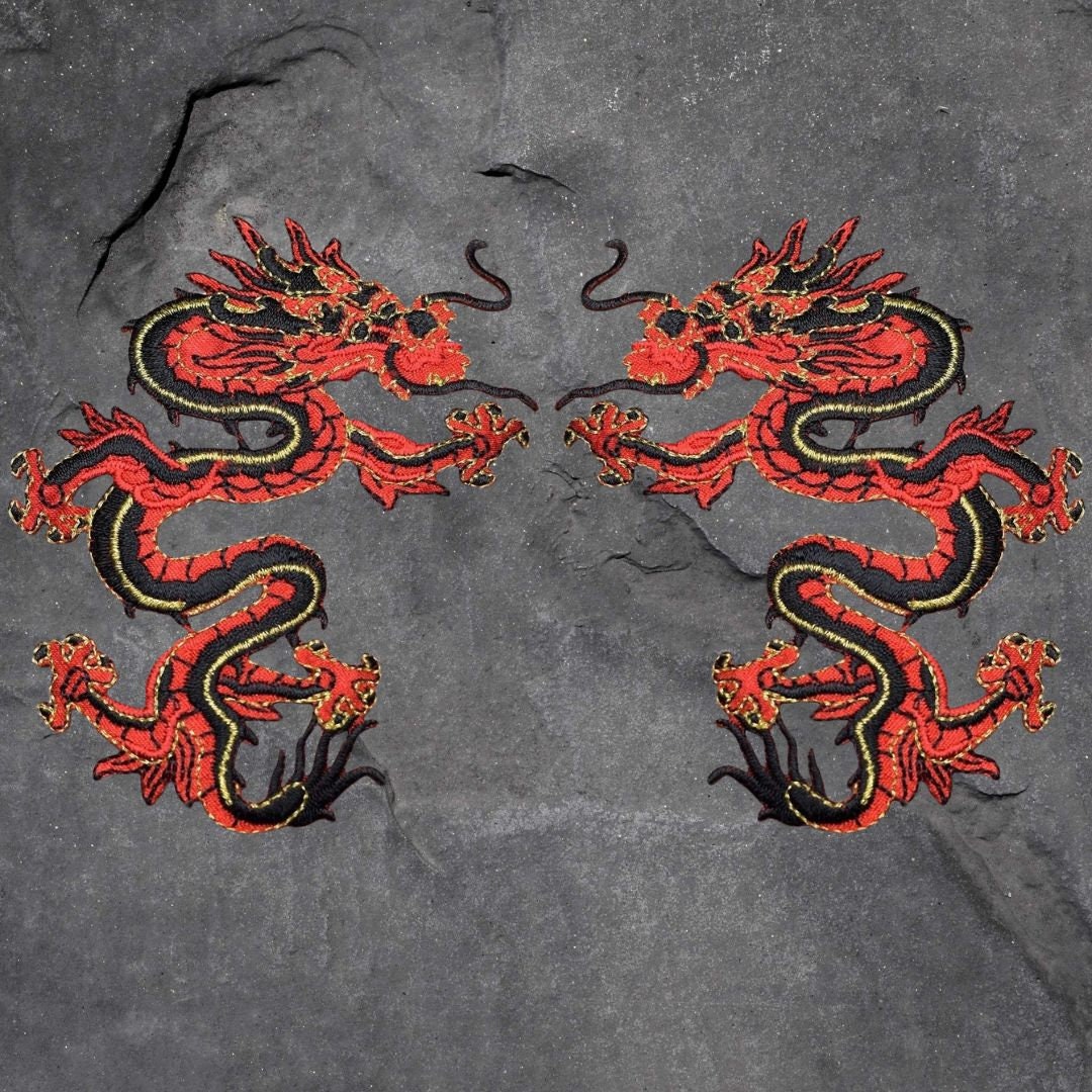 Red Dragon Patch Set - Luck, Power, Strength, Applique Badge (iron On ...