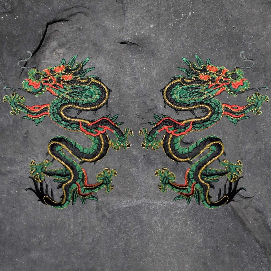 Green Dragon Patch Set - Strength, Luck, Power, Applique Badge (iron On ...