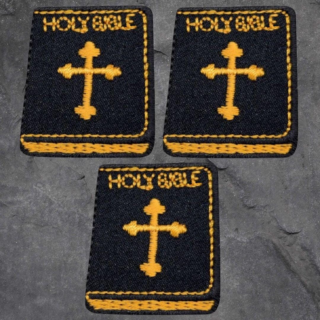 Mini Holy Bible Patch Set - Cross, Black, Gold, Jesus, Religion ...